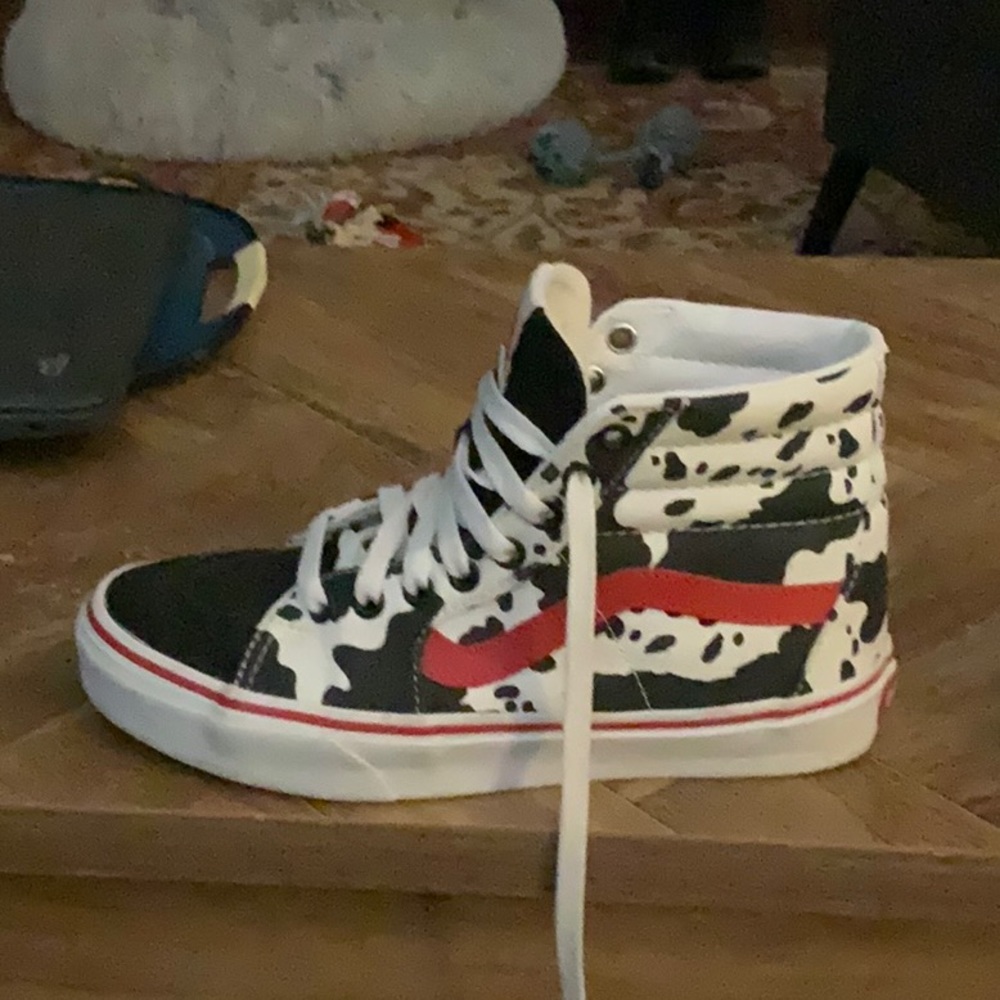 Custom Vans, Barely Worn. Cool Cow Pattern With Red A… - Gem